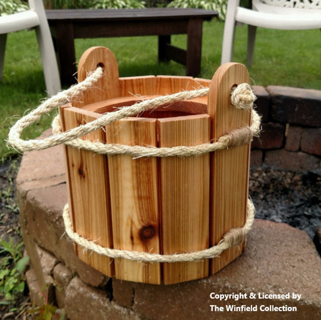 Cedar Planter Bucket With Rope Handle, Bucket Planter, Cedar Planter ...