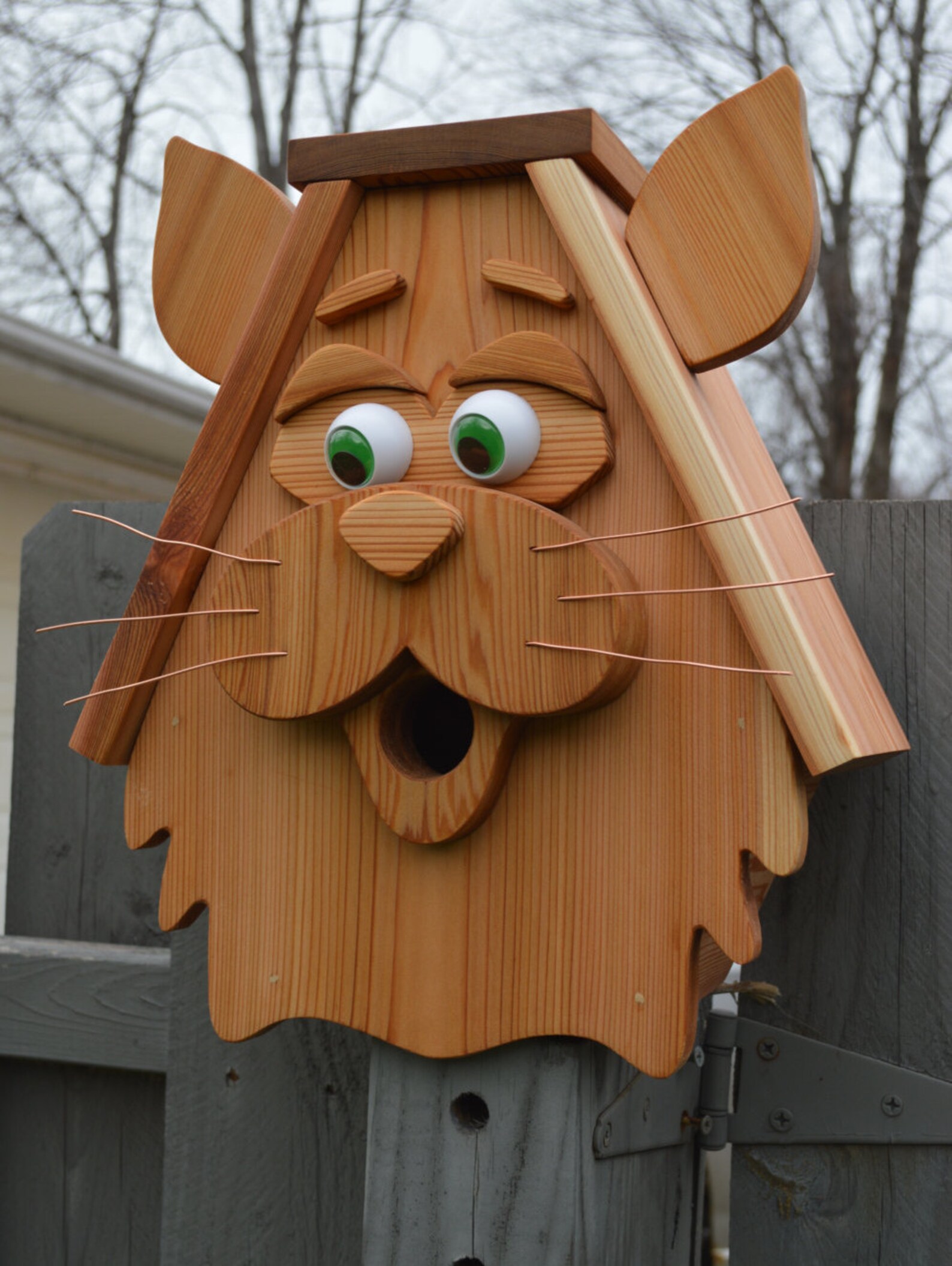 Large Cat Cedar Birdhouse With Flush Mount Hardware Whimsical | Etsy