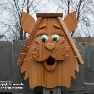 Large Cat Cedar Birdhouse With Flush Mount Hardware, Whimsical ...