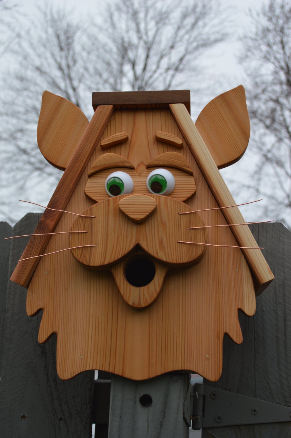 Large Cat Cedar Birdhouse With Flush Mount Hardware Whimsical | Etsy