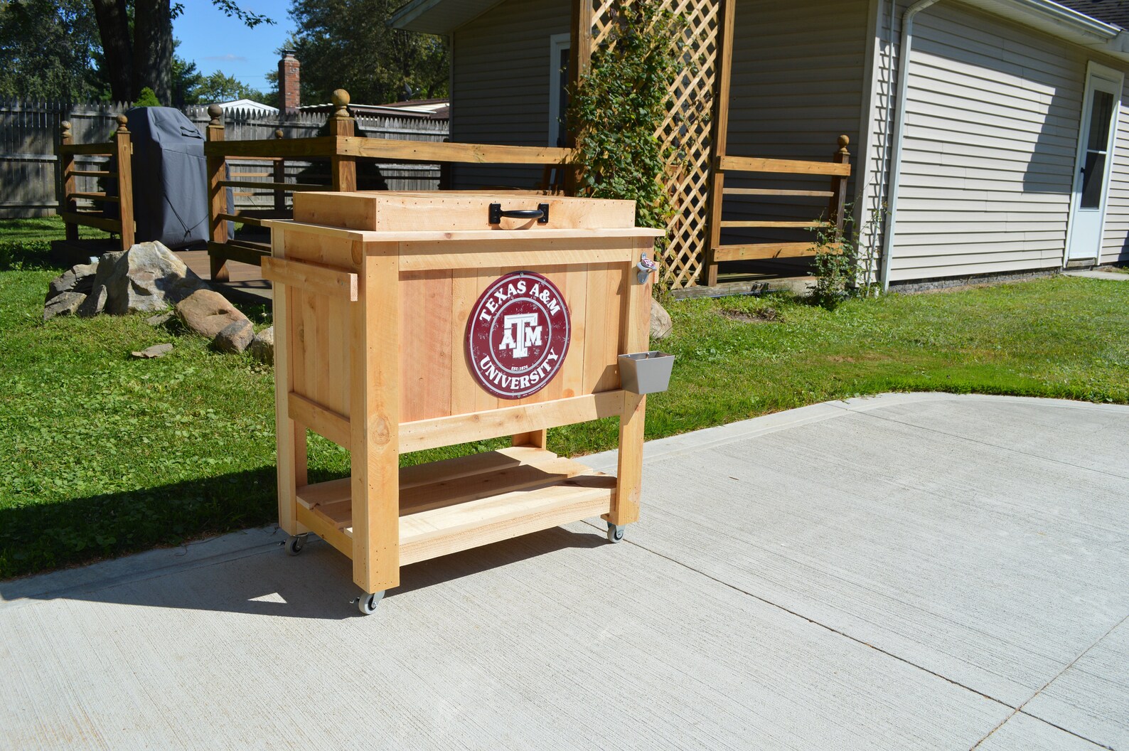 All Weather Texas A&M Rustic Ice Chest Cooler Stand With Brass - Etsy