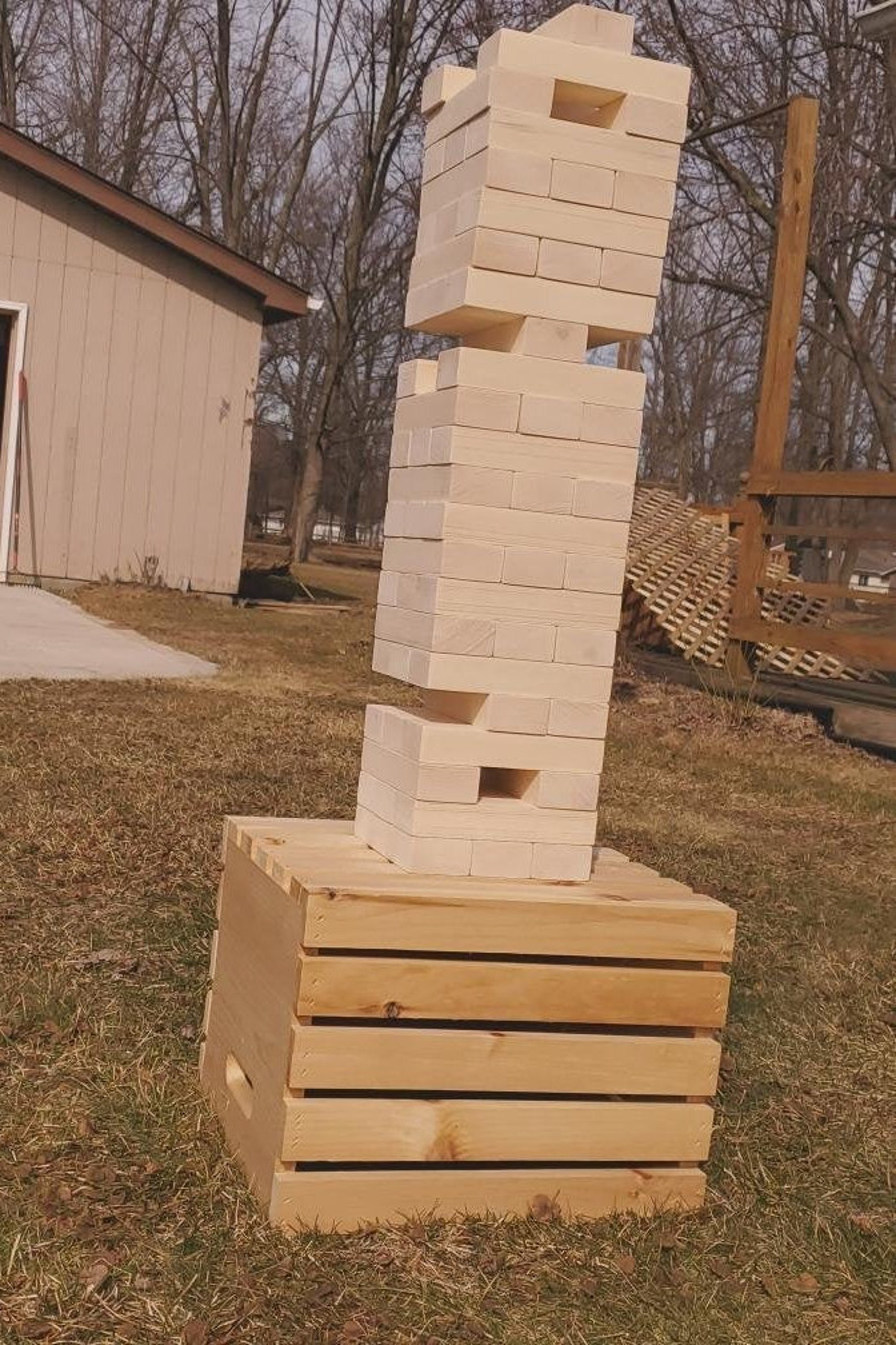 Giant Tippy Tower Yard Game With Solid Wood Crate Outdoor - Etsy