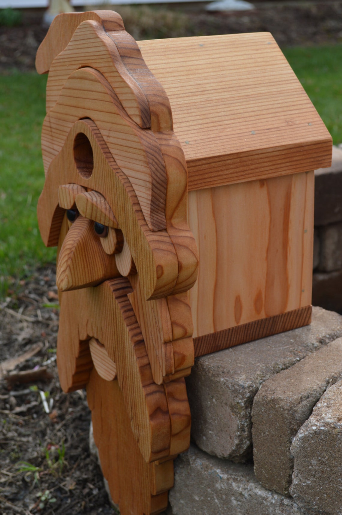 Large Bearded Old Man Cedar Birdhouse With Flush Mount - Etsy