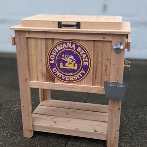 All Weather LSU Rustic Ice Chest Cooler Stand With Brass Drain, Bottle ...