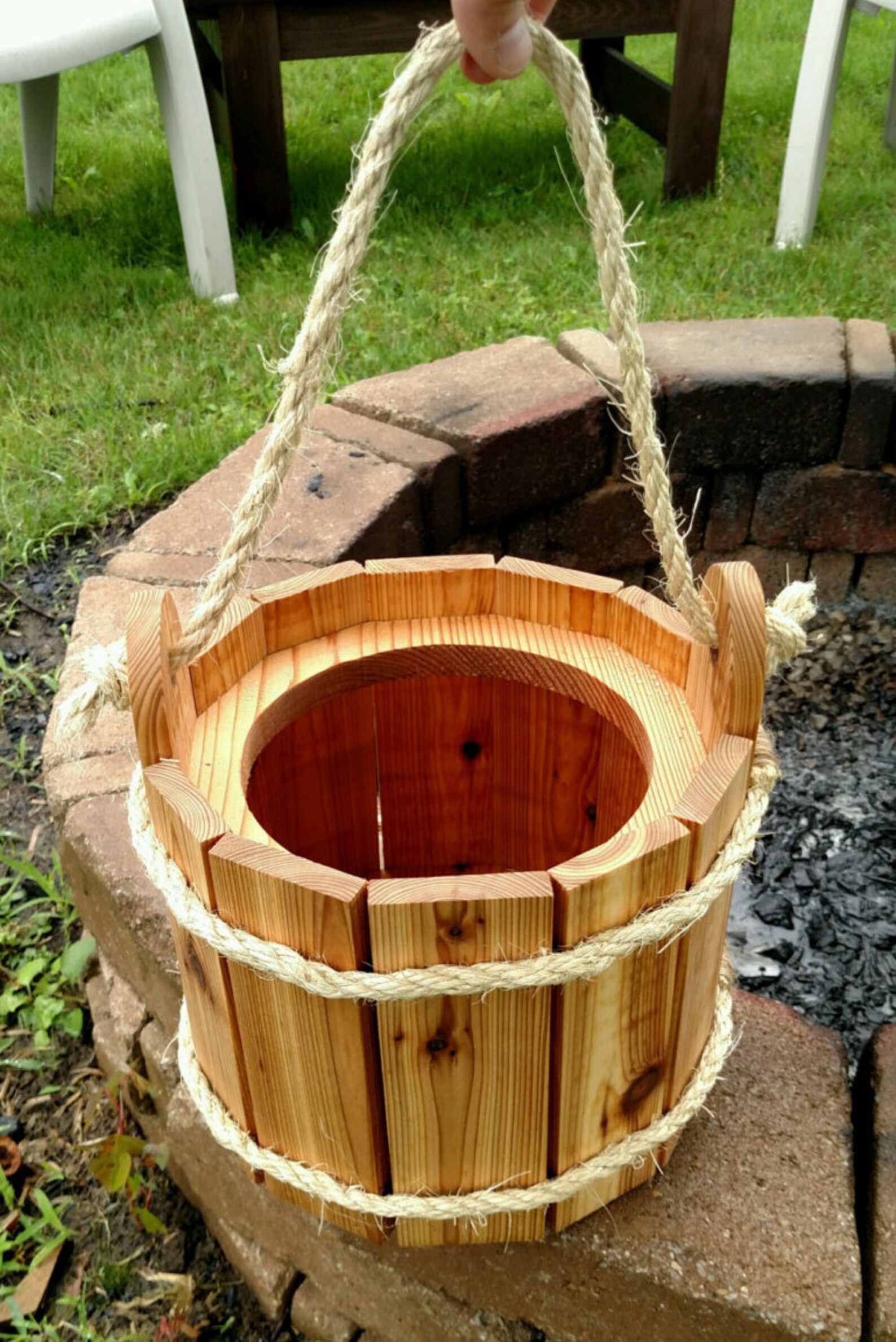 Cedar Planter Bucket With Rope Handle Bucket Planter Cedar - Etsy
