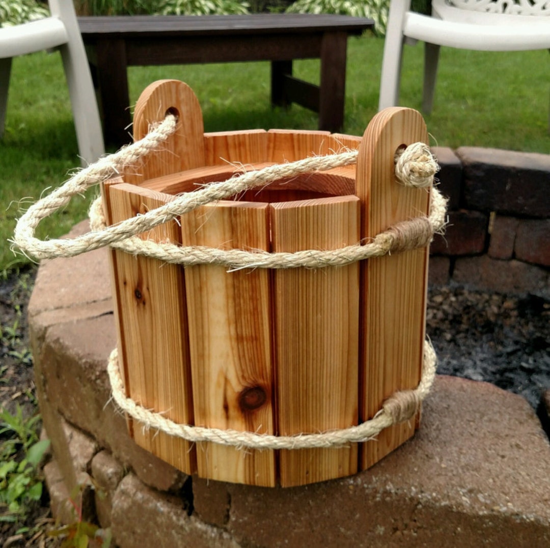 Cedar Planter Bucket With Rope Handle Bucket Planter Cedar - Etsy