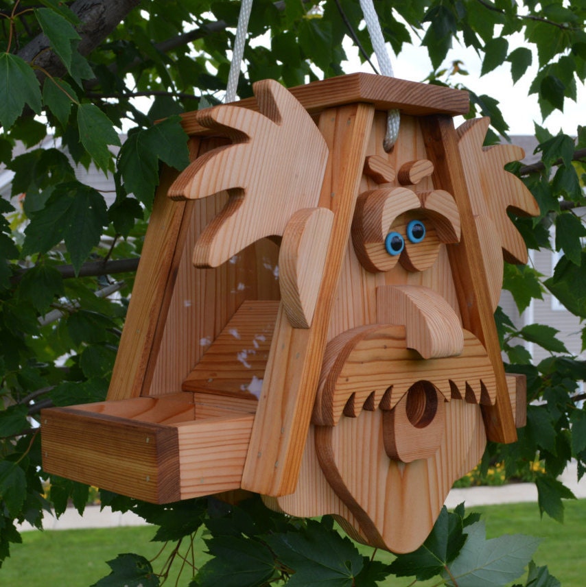 Large Goofy Man Cedar Bird Feeder with Plexiglass and Rope | Etsy