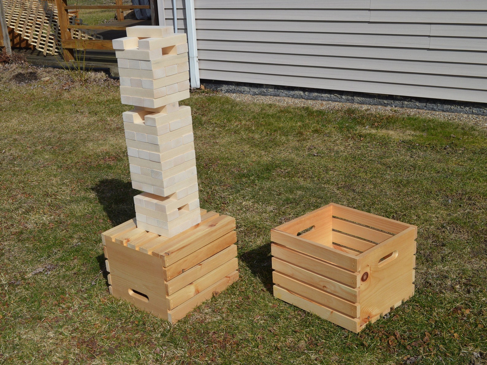 Giant Tippy Tower Yard Game With Solid Wood Crate Outdoor - Etsy