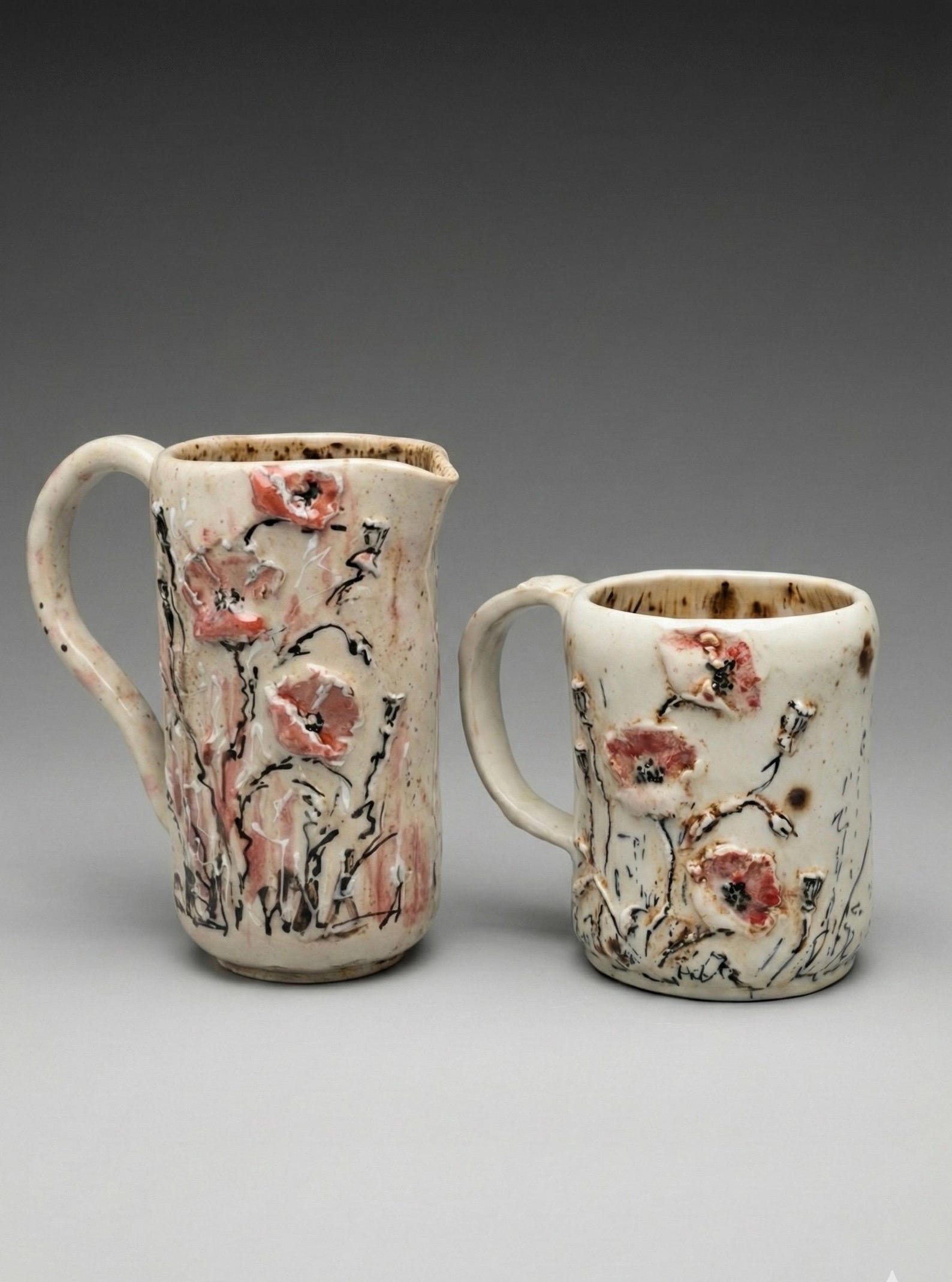 Handmade Ceramic Poppy Mug, 3D Floral Coffee Cup, Sculptural Pottery ...