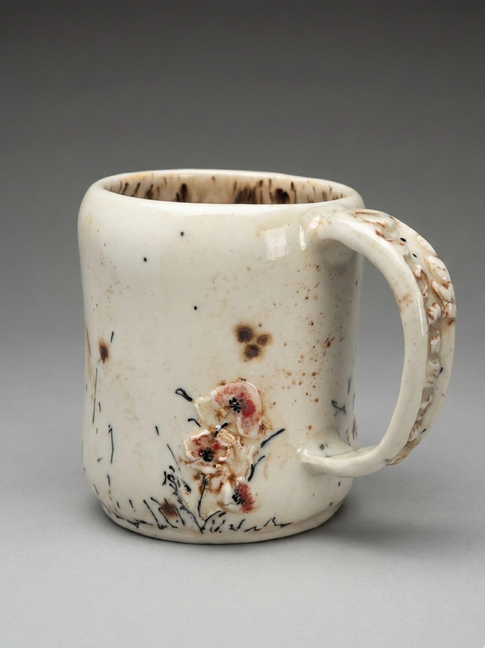 Handmade Ceramic Poppy Mug, 3D Floral Coffee Cup, Sculptural Pottery ...