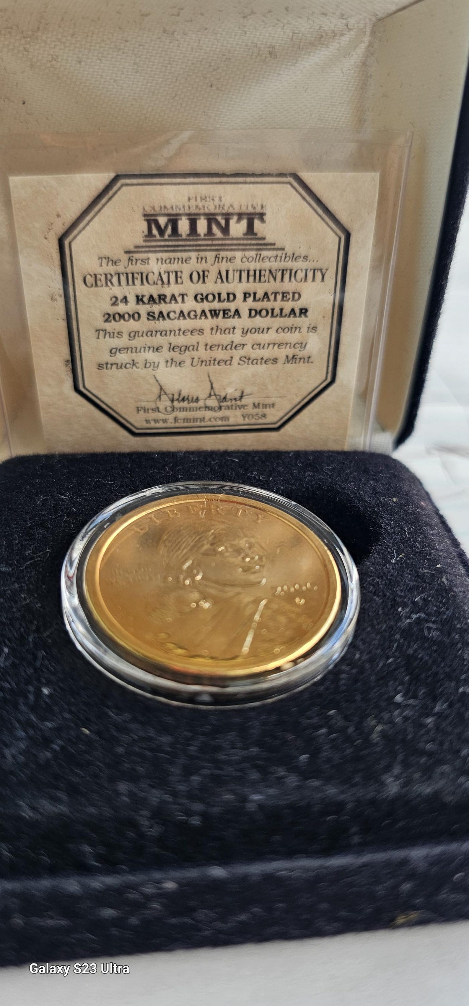 Vintage 2000 D Sacagewea One Dollar Coin 24k Gold Plated W Sertificate ...