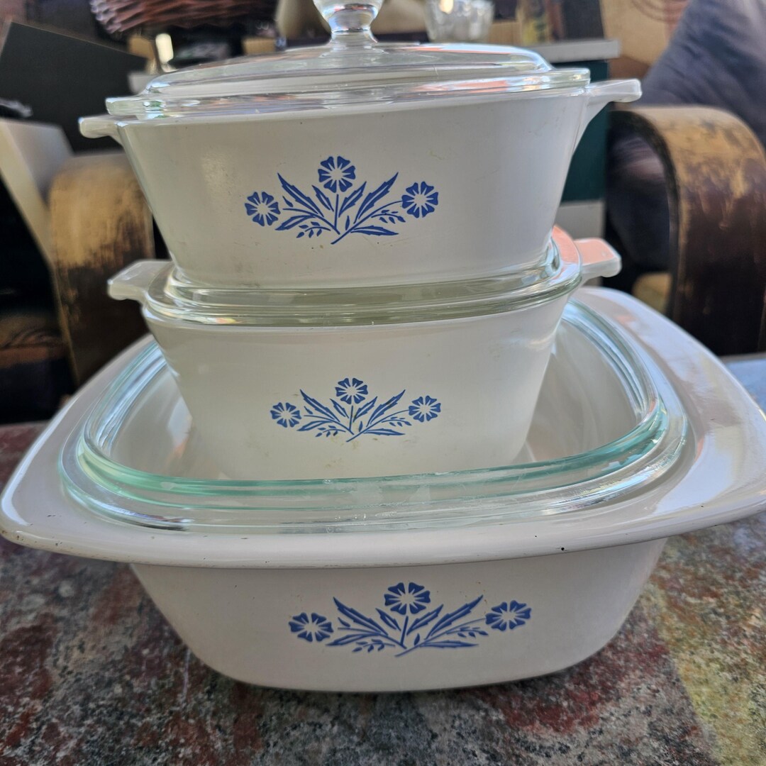 Vintage Corning Ware White Blue Cornflower 3 Piece Oven Set Used Big ...