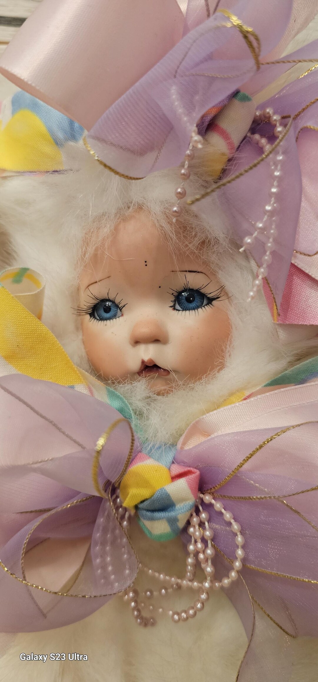 Vintage Baby Doll Porcelain Face Plush Body Bunny W Little Baby ...