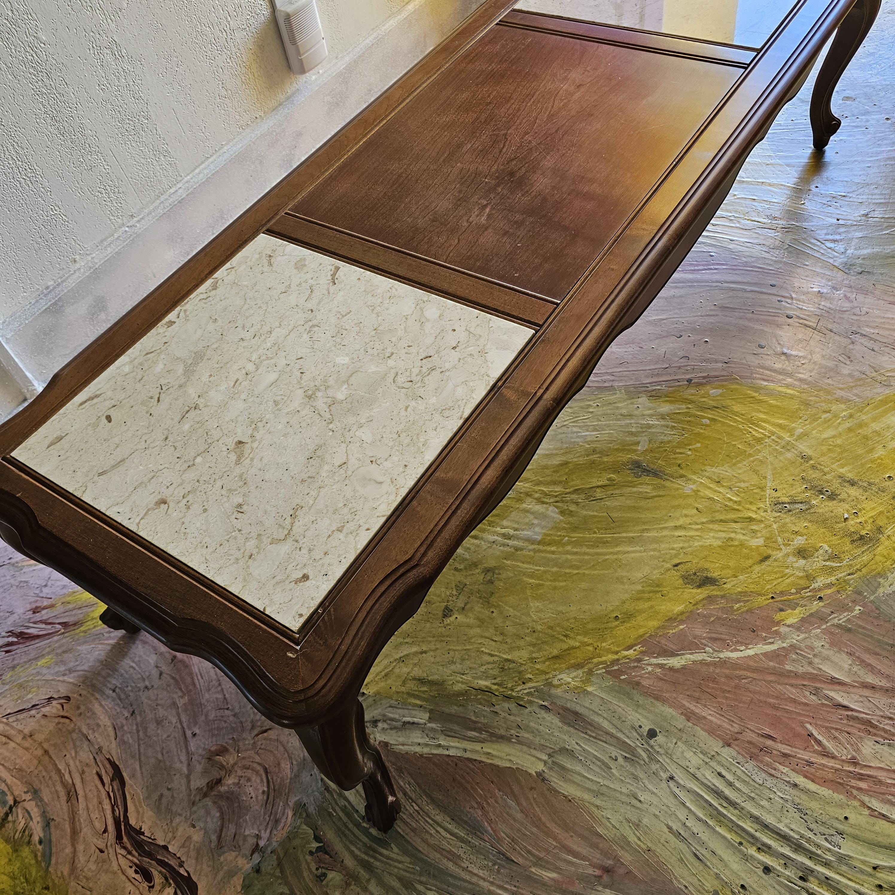 Vintage Long Coffee Table Marbles and Wood Beautiful 60x21x15h Inch - Etsy