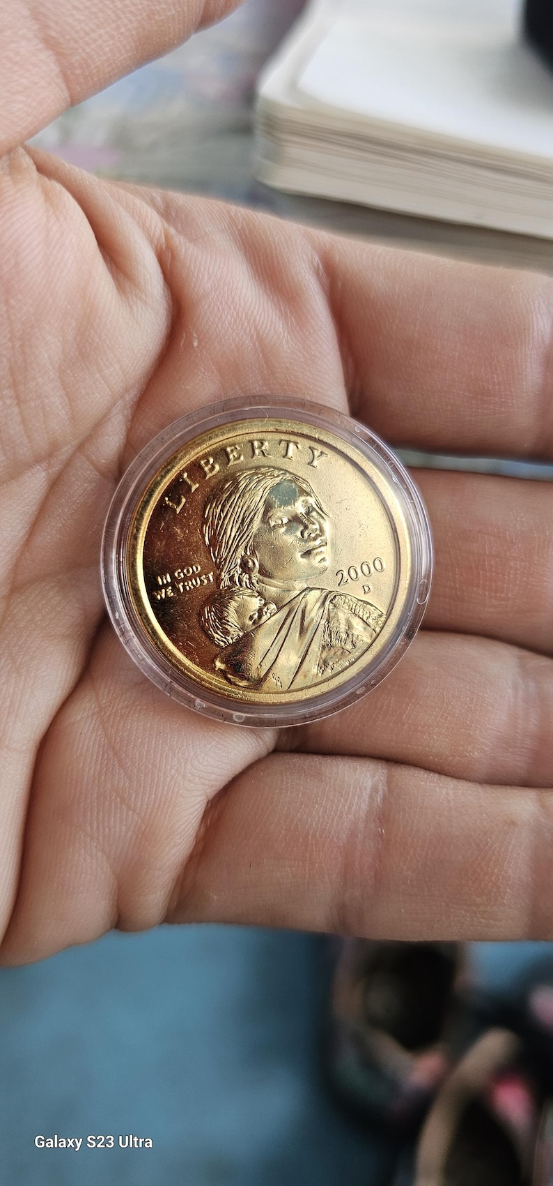 Vintage 2000 D Sacagewea One Dollar Coin 24k Gold Plated W Sertificate ...