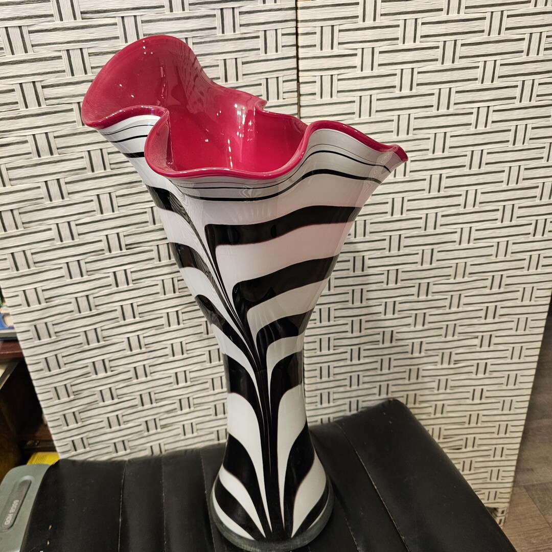 Vintage Zebra Vase White Black and Hot Red Krosno Jozefina Vase - Etsy