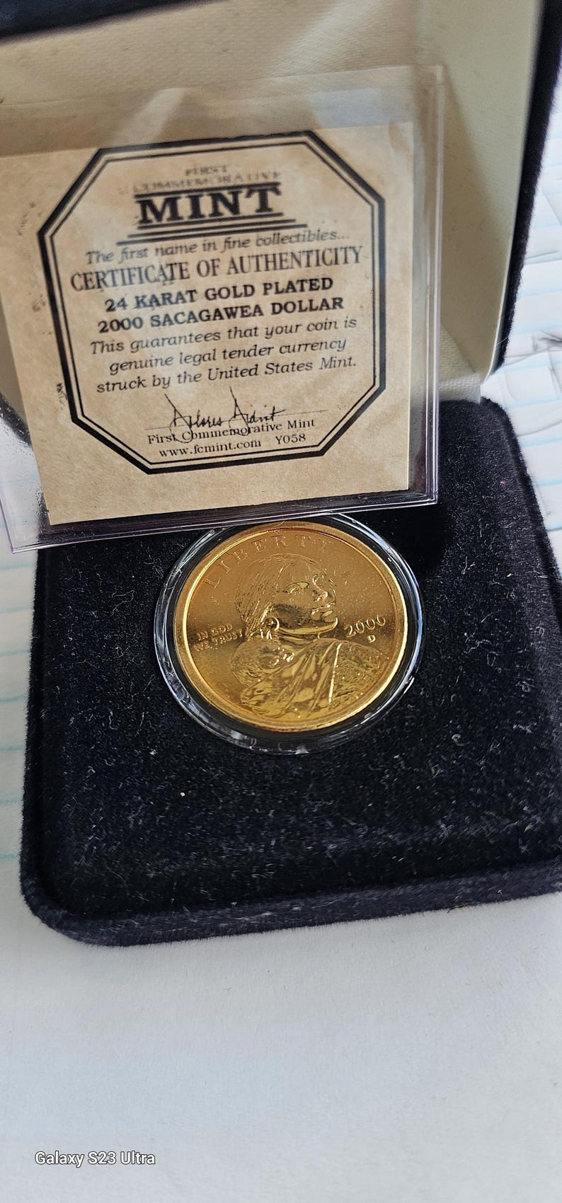 Vintage 2000 D Sacagewea One Dollar Coin 24k Gold Plated W Sertificate ...