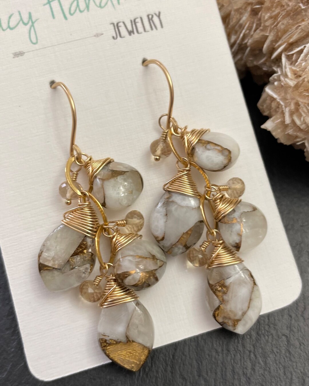 Luxe Copper Calcite & AAA Champagne Citrine Earrings 14K Gold - Etsy