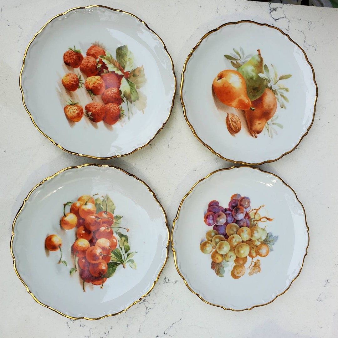 Vintage Serving Plates With Fruit and Berries Motif, Ruffled Edge ...