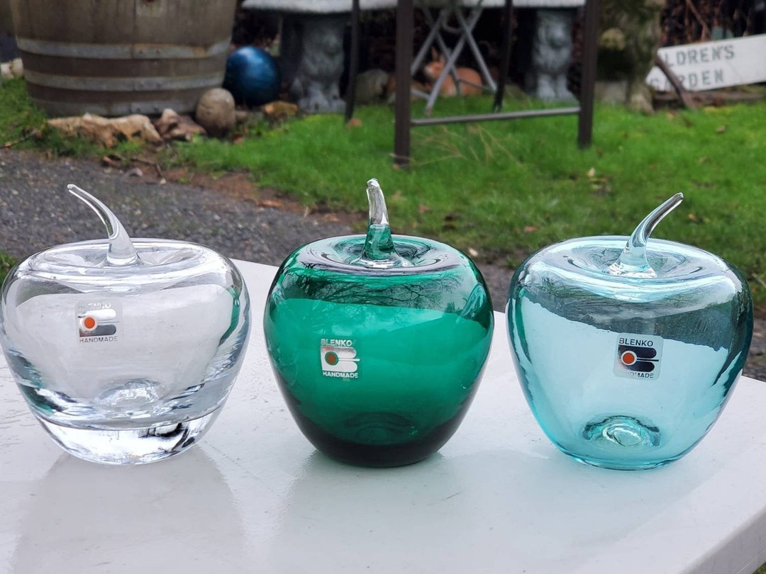 Vintage Blenko Handblown Glass Apple, Clear Glass Art Glass, Glass ...