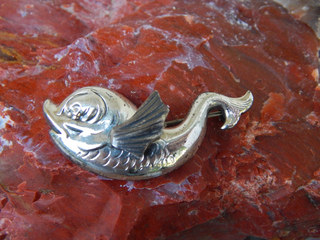 Sterling Fish Brooch, Fish Pin, Sealife Brooch, Hat Pin, Scarf Pin ...