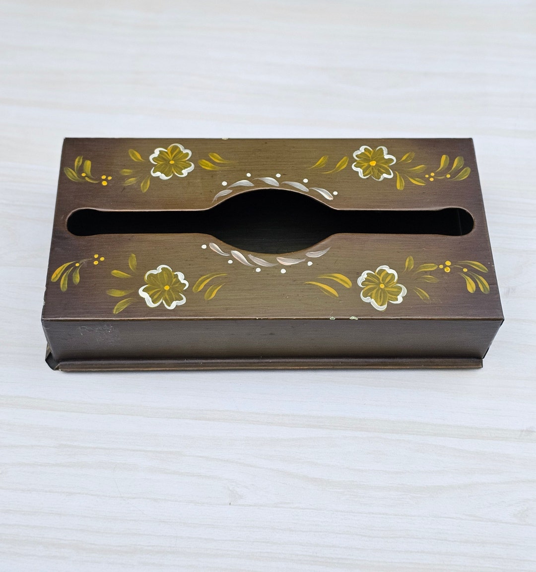 Vintage Hand Painted Tissue Box, Tissue Dispenser, Hand Painted, 1950s ...