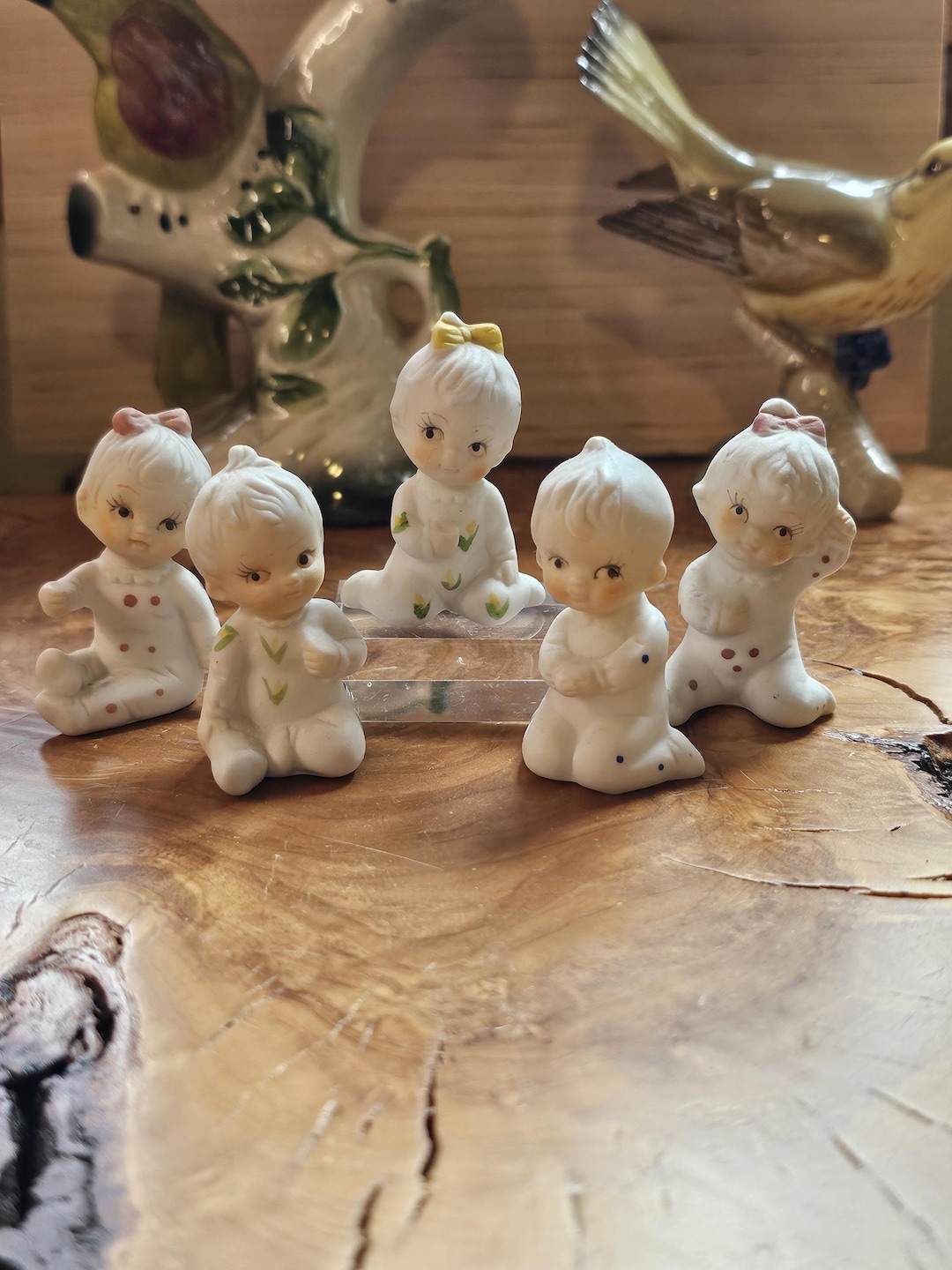 Miniature Porcelain Dolls Set of 5, Ceramic Dolls in Pajamas, Vintage ...