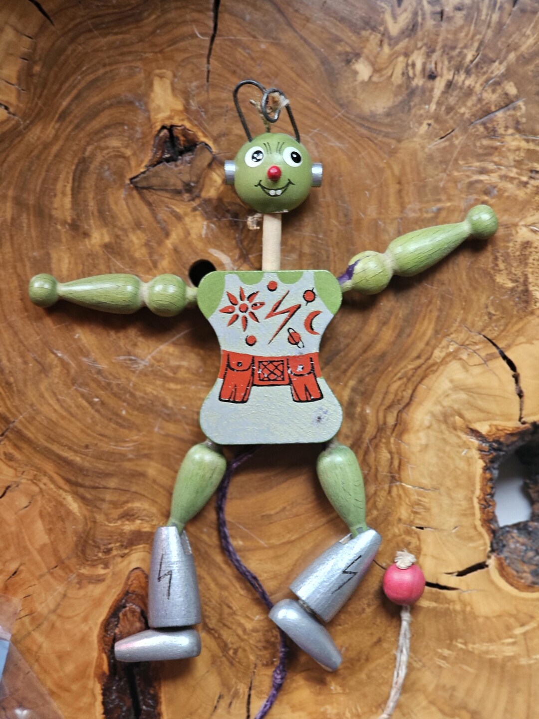 Vintage Spaceman Toy From Austria, Wooden Puppet Pull String Toy, Retro ...