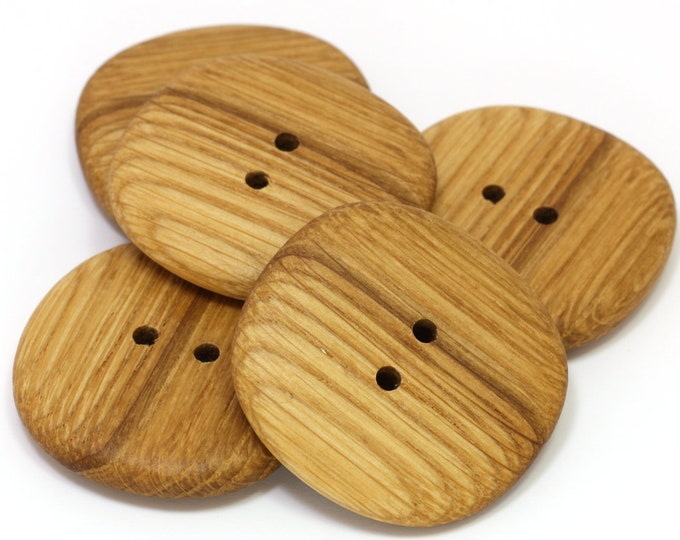 Large Wooden Buttons. Handmade 1.6 Inch Buttons. Natural Oak Wood ...