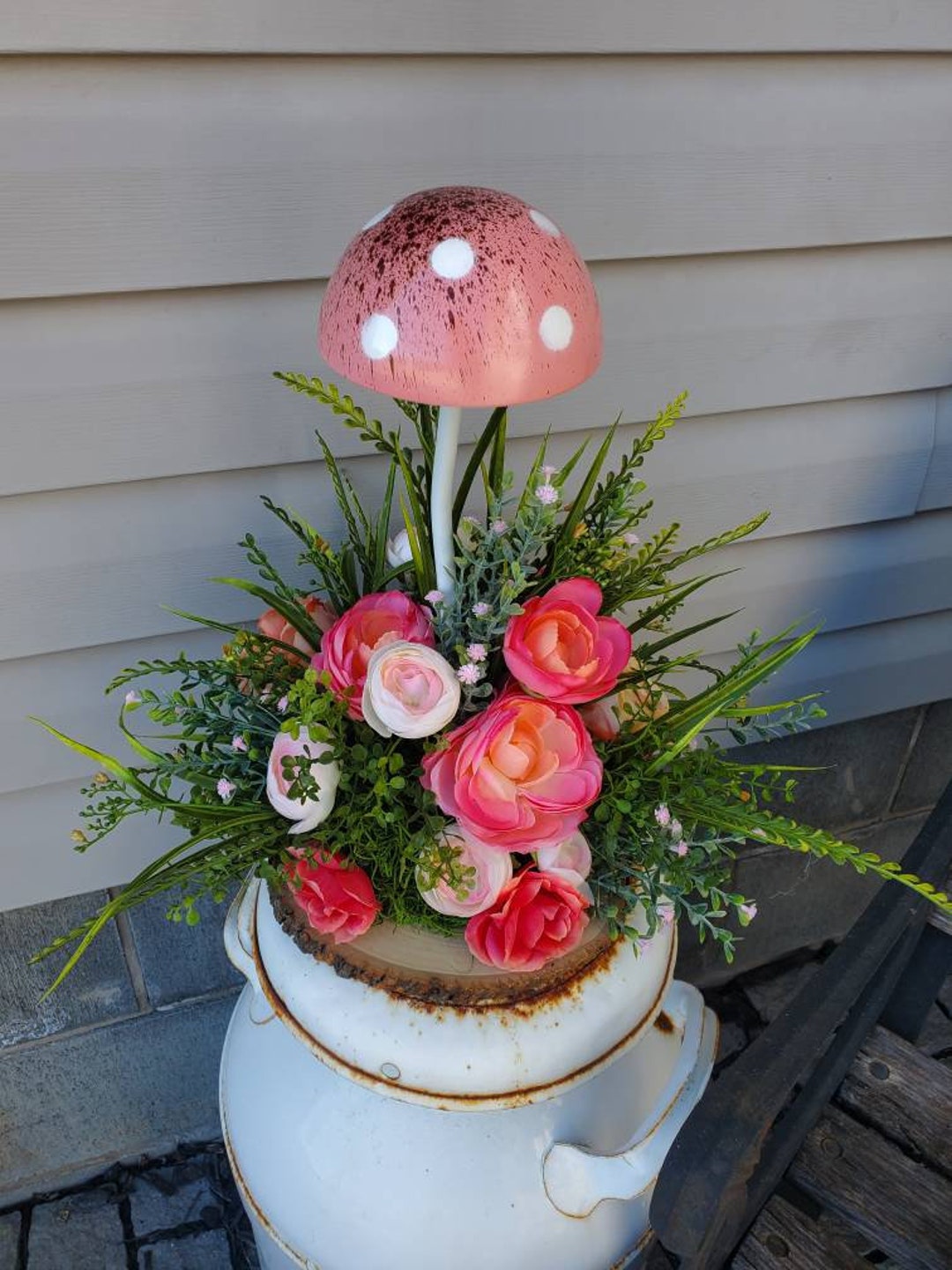 Spring Mushroom Centerpiece, Pink Spring Floral Arrangement, Spring ...