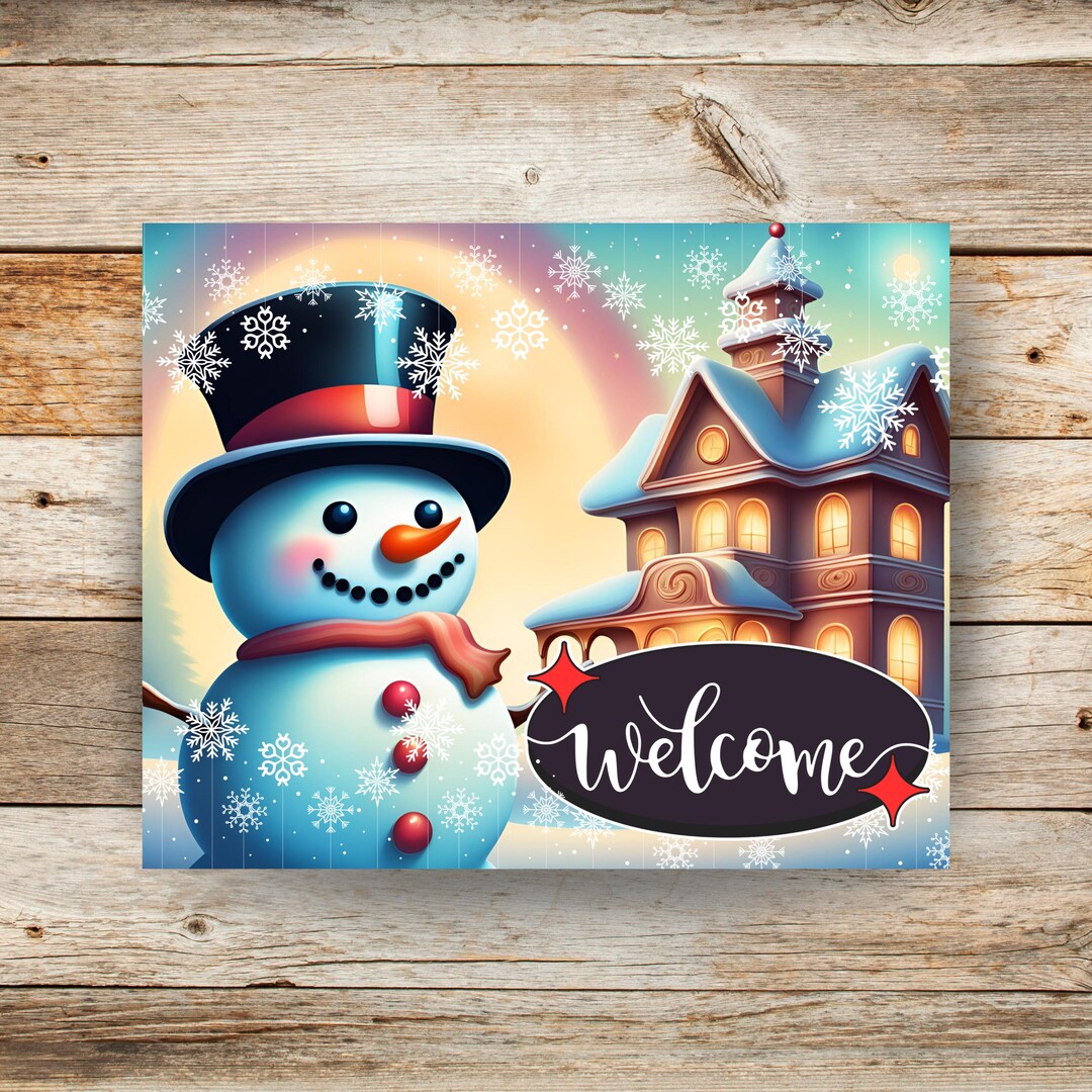 Winter Welcome Sign, Snowman Wreath Sign, Snowy Winter Sign, Winter ...