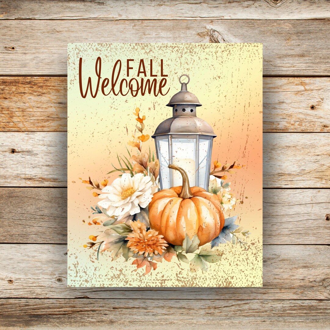 Welcome Fall Pumpkin Lantern Wreath Sign, Rustic Farmhouse Fall Welcome ...