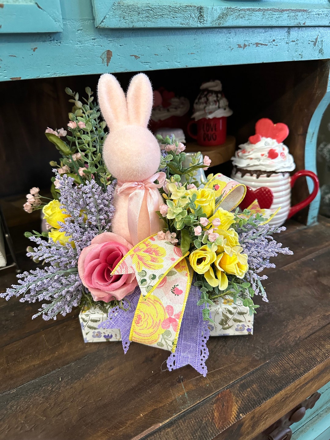 Spring Bunny Table Decor, Easter Floral Arrangement, Spring Table Decor ...