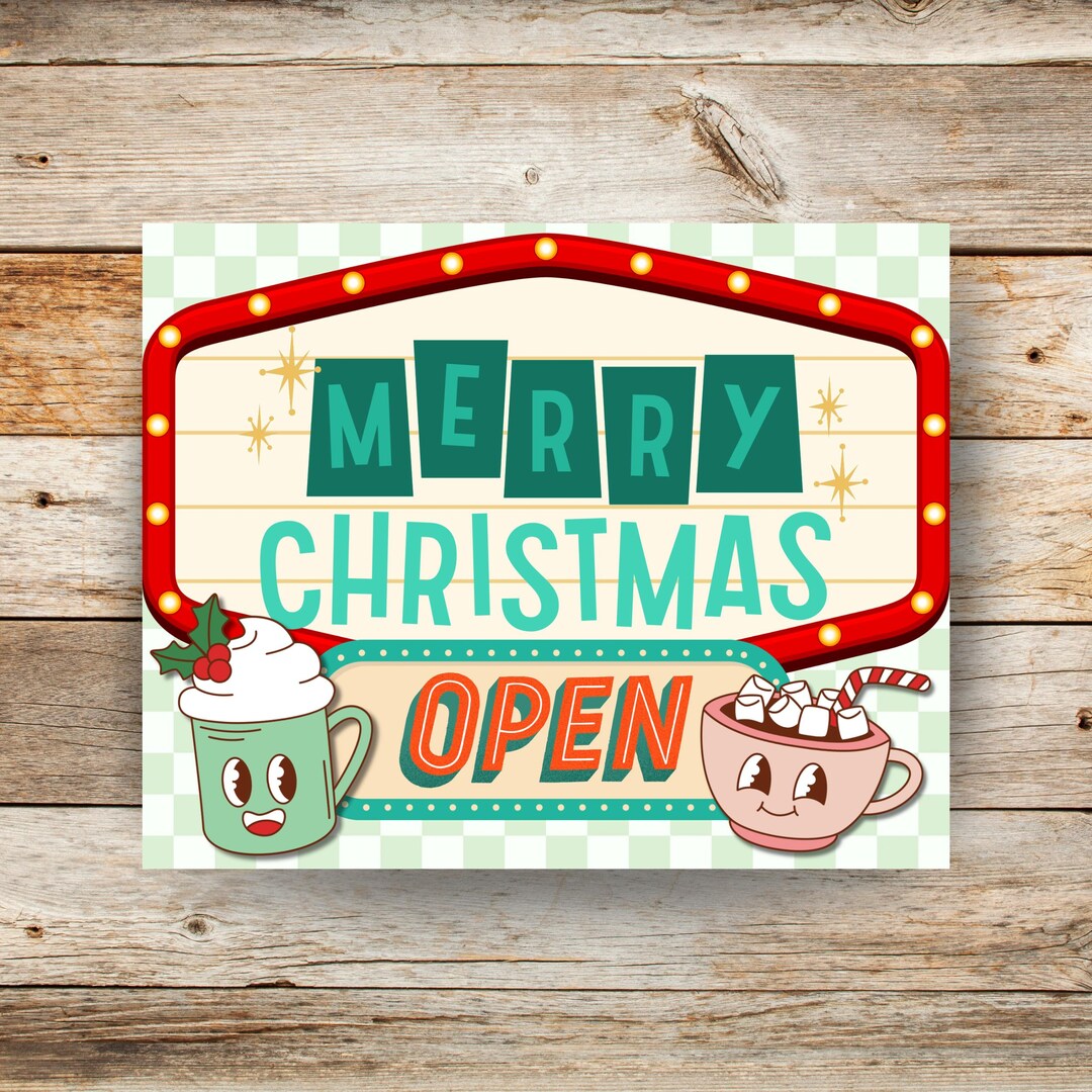 Merry Christmas Retro Diner Sign, Christmas Wreath Sign, Retro Holiday ...
