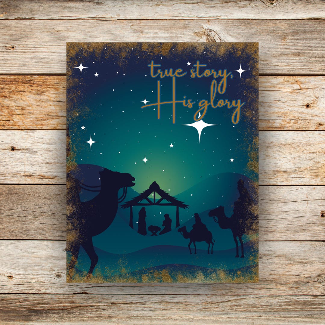 Christmas Nativity Sign, Religious Wreath Sign, Navy and Gold Nativity ...