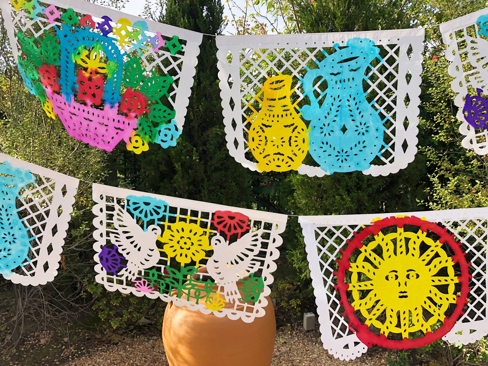 Fiesta Decorations Mexican Papel Picado Banner Hand Painted - Etsy