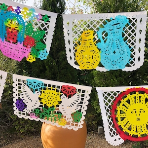 Fiesta Decorations, Mexican Papel Picado Banner, Hand Painted Paper ...