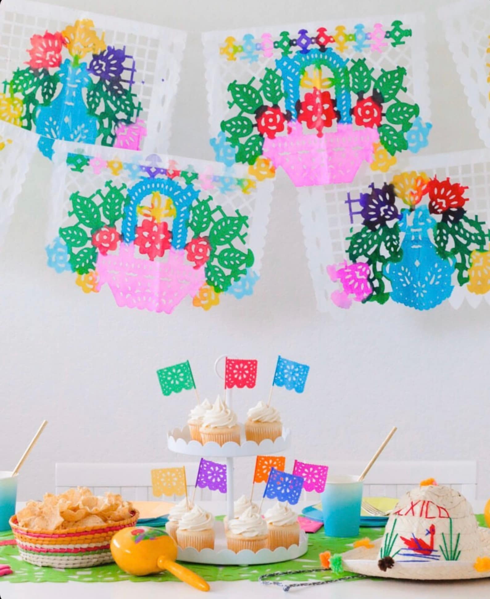 Fiesta Decorations Mexican Papel Picado Banner Hand Painted - Etsy