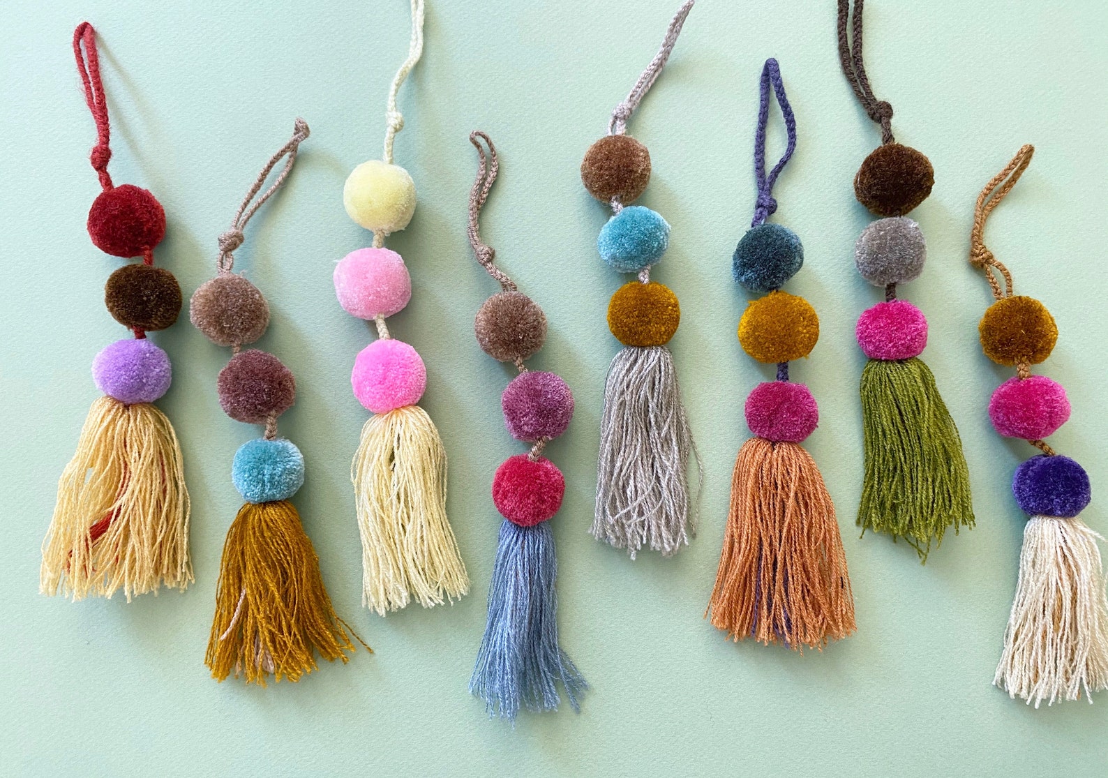 Bohemian Pom pom tassel Parisian colors pompom charm Boho | Etsy