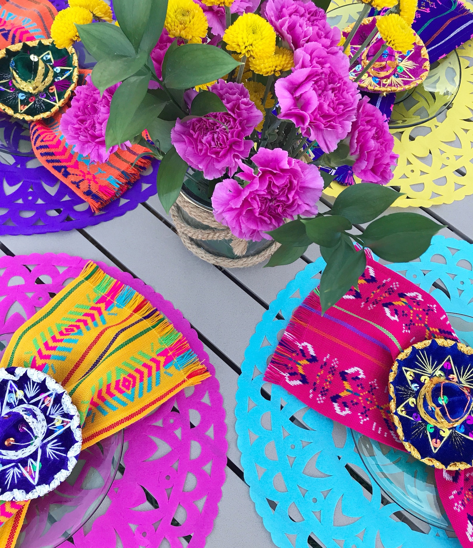 Mexican Part Decoration, Set of 4 Papel Picado Centerpiece or Placemats ...