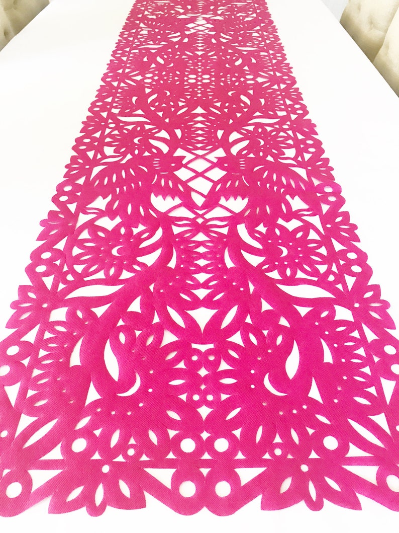 Papel Picado Table Runner, Hot Pink Synthetic Fabric, Mexican Fiesta ...