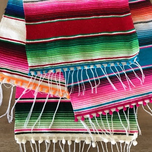 Mexican Sarape Table Runner: Southwestern Fiesta Decor (pompoms ...