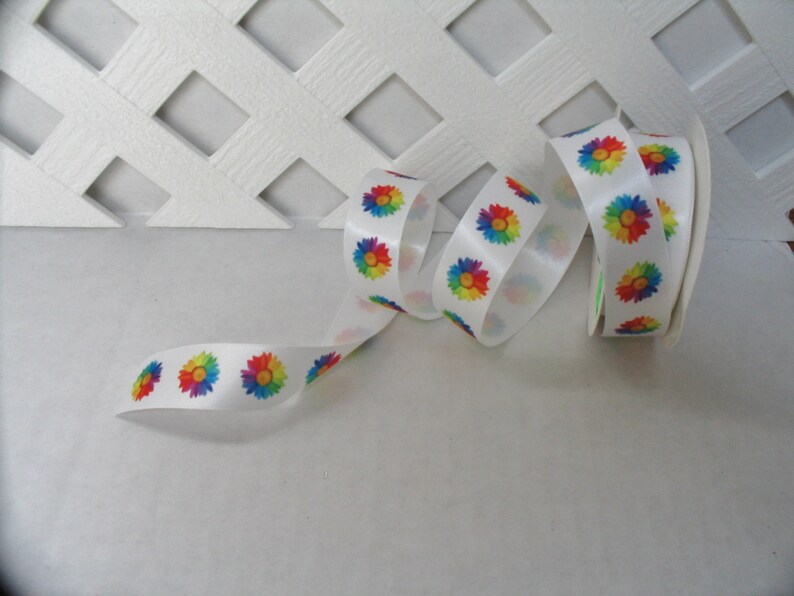 Rainbow Key Fob Ribbon Hair Bow Ribbon Rainbow Daisy Ribbon | Etsy
