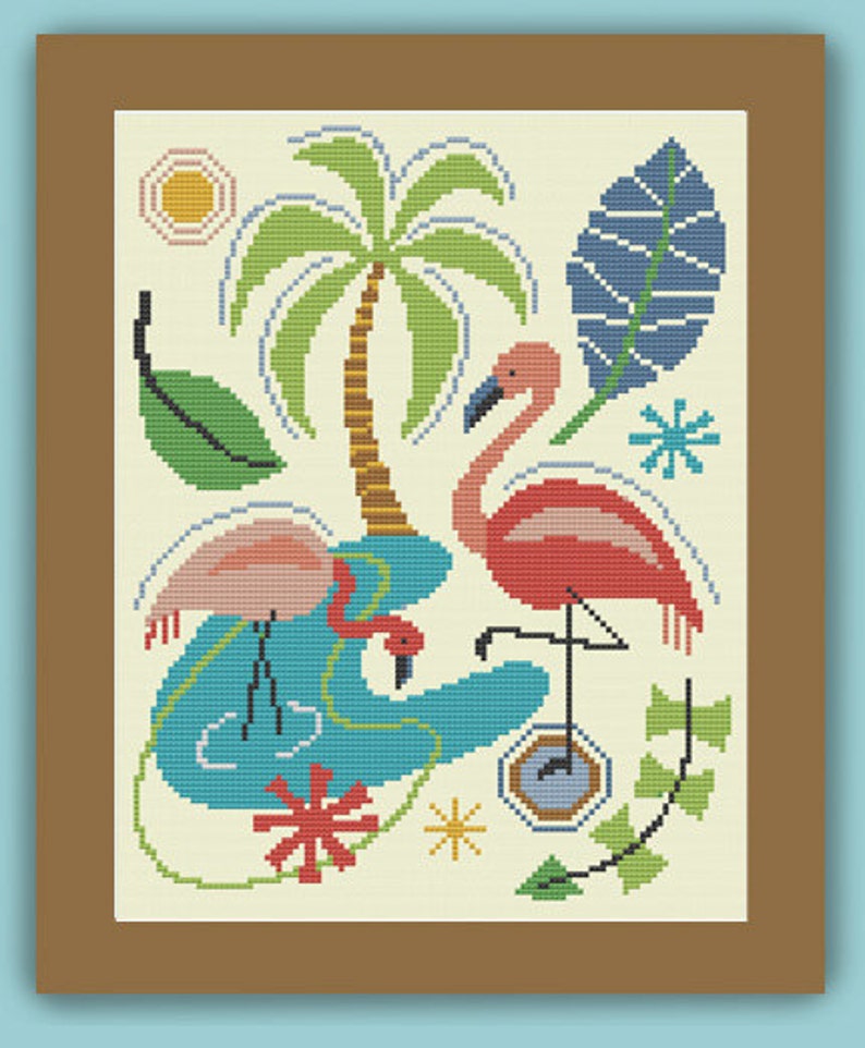 FLAMINGO MONTAGE Modern Counted Cross Stitch Pattern Pdf - Etsy