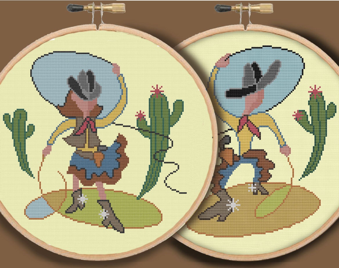 COWBOY AND COWGIRL - Modern Counted Cross Stitch Pattern - Pdf Instant ...