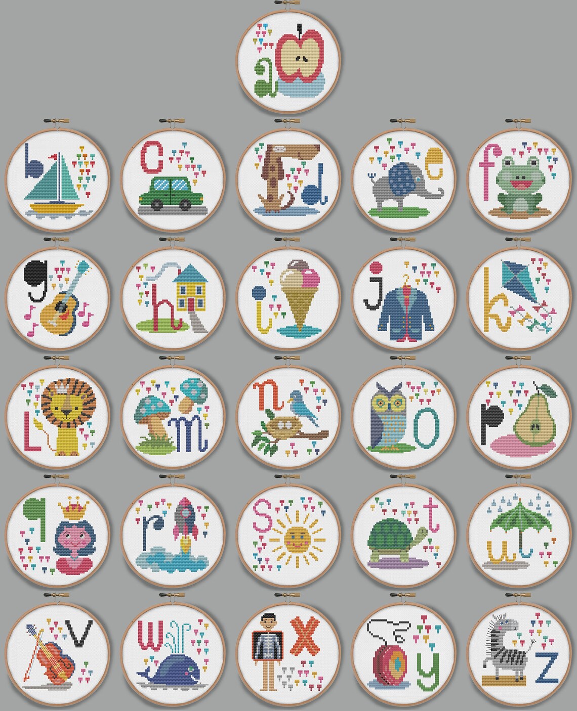 KIDS PICTURE ALPHABET 26 Individual Letters Modern Counted | Etsy