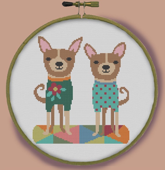 CHIHUAHUAS Modern Counted Cross Stitch Pattern Pdf Instant - Etsy