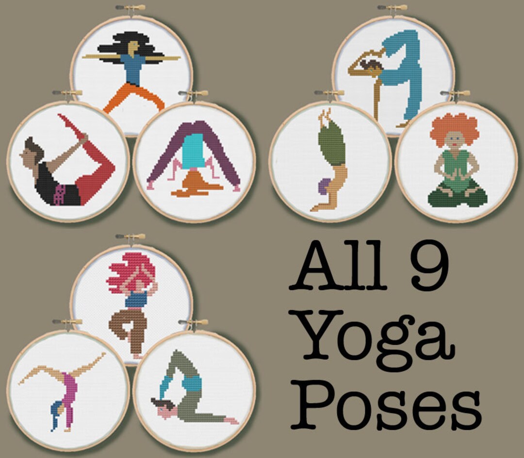 NINE YOGA POSES - Mini Yoga Ornaments Coasters - Modern Counted Cross ...