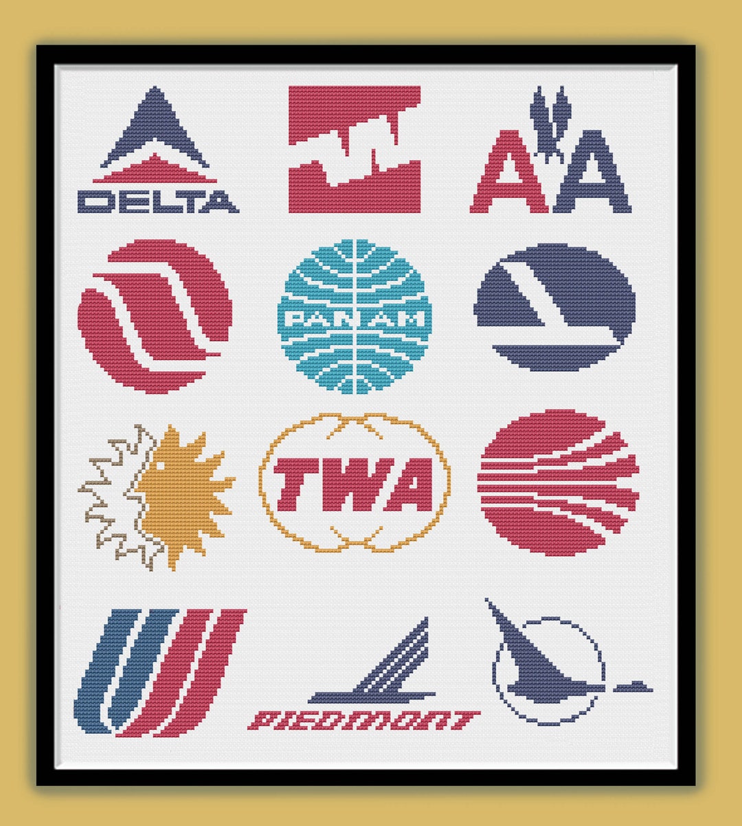 VINTAGE AIRLINE LOGOS - Modern Counted Cross Stitch Pattern - Pdf ...