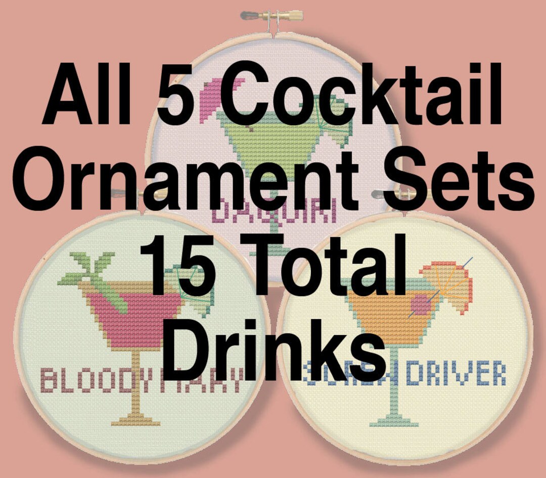 FIFTEEN COCKTAILS - Mini Drink Ornaments Coasters - Modern Counted ...